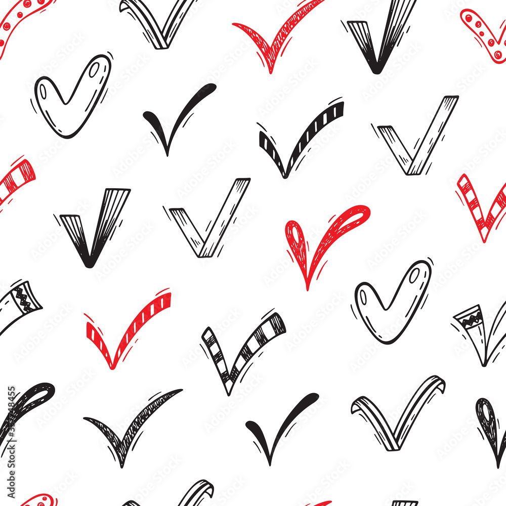 Vector Checkmarks Seamless pattern. Hand Drawn Doodle Check Mark Icons ...