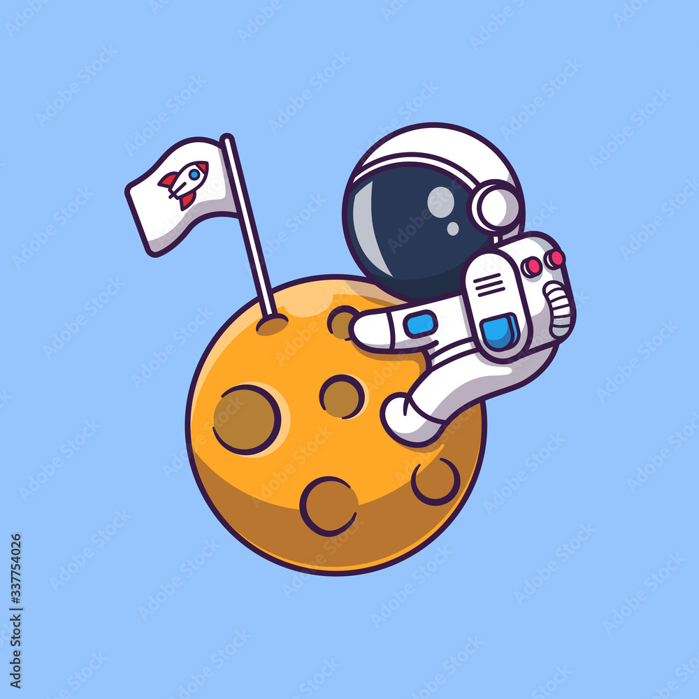Cute Astronaut On Moon Vector Icon Illustration. Spaceman Mascot ...