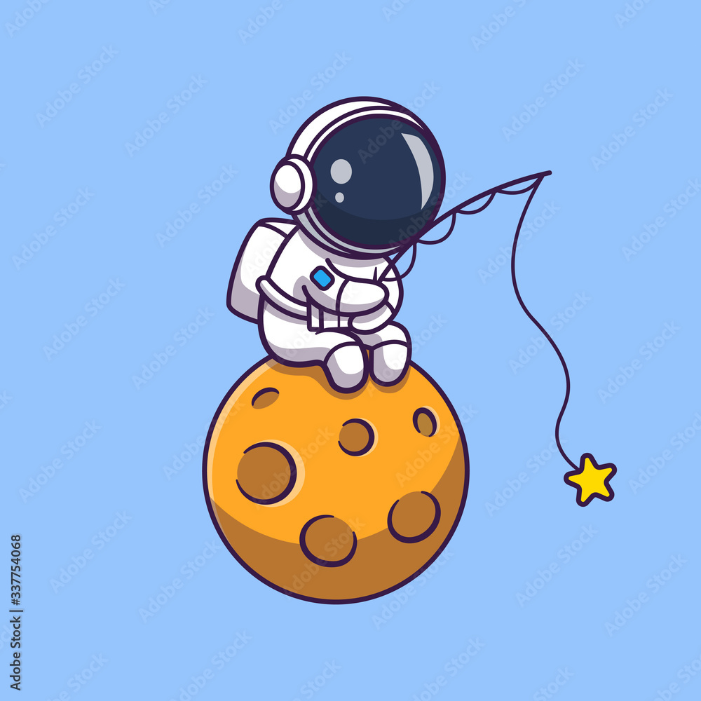Astronaut Fishing On Moon Vector Icon Illustration. Spaceman Mascot ...