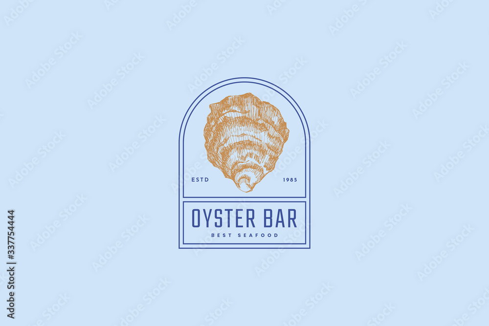 Hand-drawn oyster shell vector illustration. Logo template for fish ...
