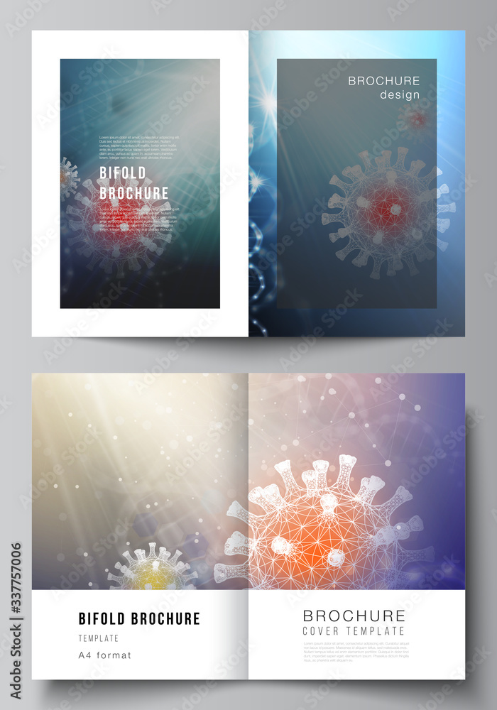Vector layout of two A4 cover mockups templates for bifold brochure ...
