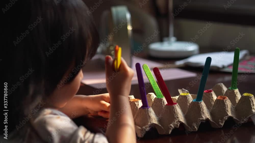 Homeschooling sensory activities for toddler made by mother during the Covid-19 coronavirus ...