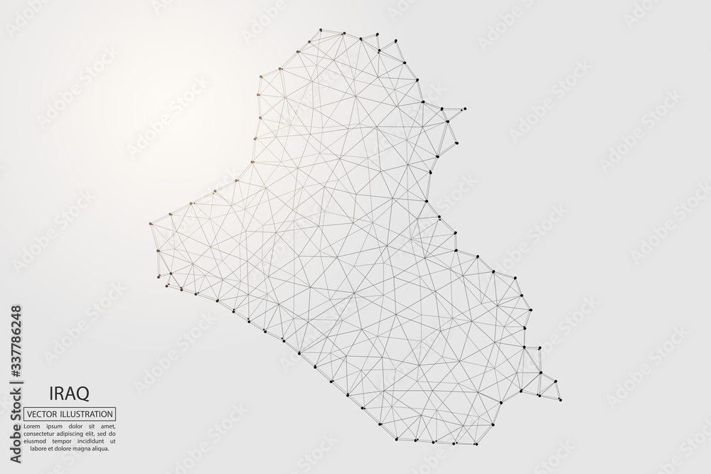 A map of Iraq consisting of 3D triangles, lines, points, and ...