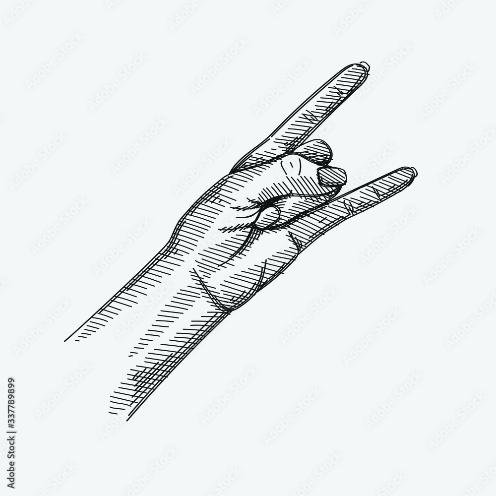 Hand-drawn sketch of The Rock N’ Roll Hand Sign on a white background ...