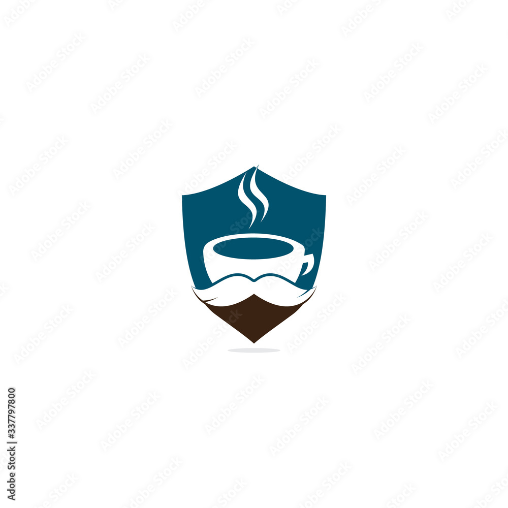 Coffee shop shield shape concept logo vector illustration. Coffee shop ...