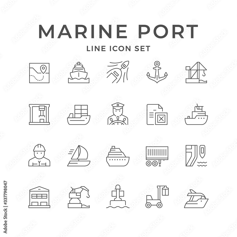 Set line icons of marine port Stock Vector | Adobe Stock