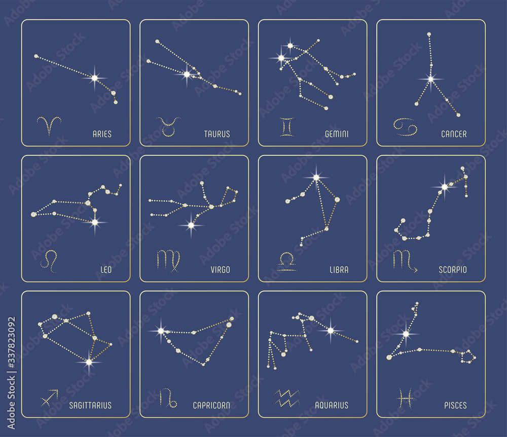 Vetor de Set of precious Zodiac Constellations with rhinestones and ...