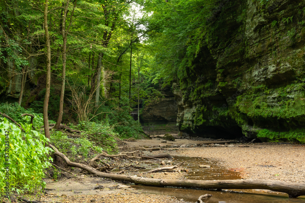 Hiking the sandstone canyons at Matthiessen State Park, Illinois. Stock ...