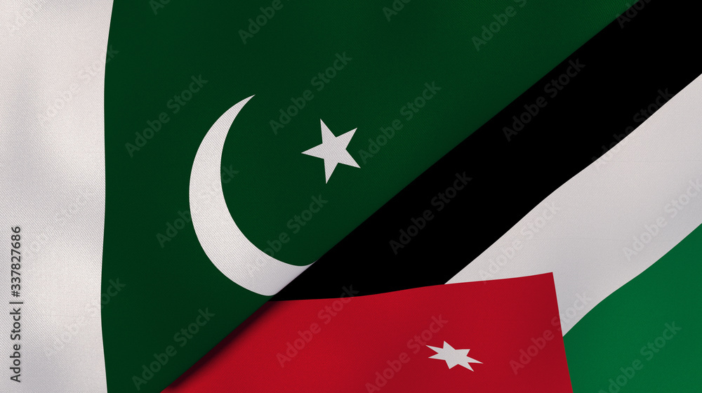 The flags of Pakistan and Jordan. News, reportage, business background ...