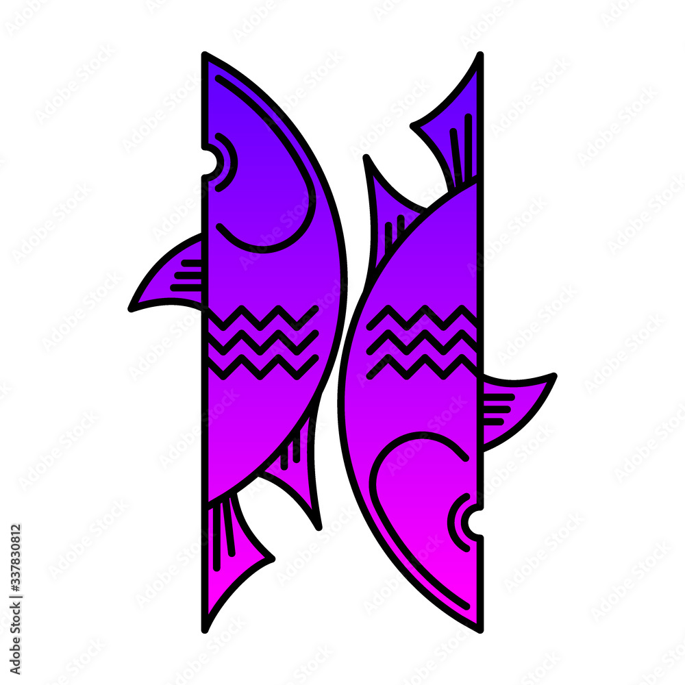 Pisces star sign Fish astrological symbol, logo, emblem. Thin line ...
