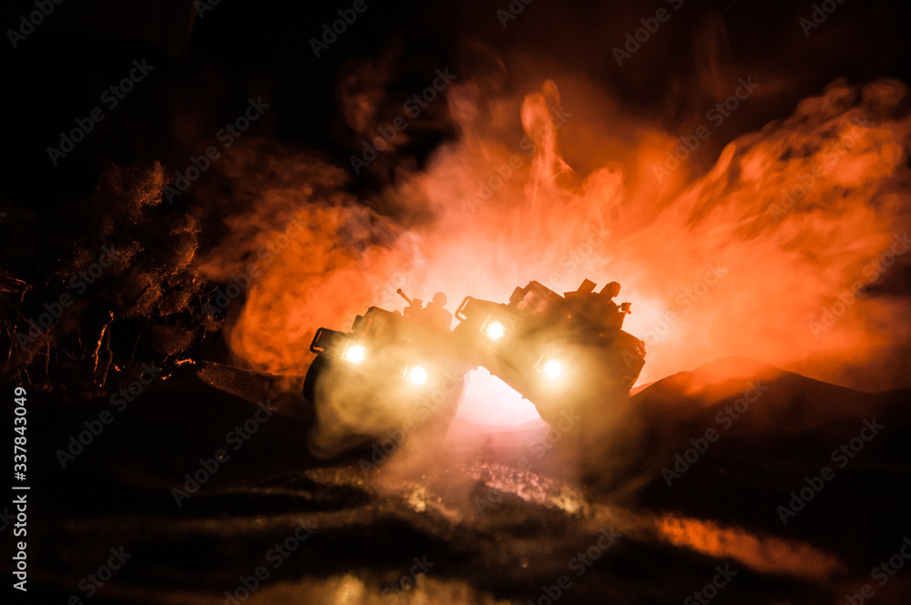 War Concept. Battle scene on war fog sky background, Fighting ...