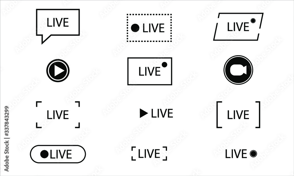 Live stream icon set. Social media template. Live streaming, video ...