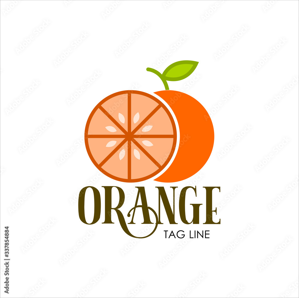 Fruit logo, orange logo. orange with brand and white background Stock ...