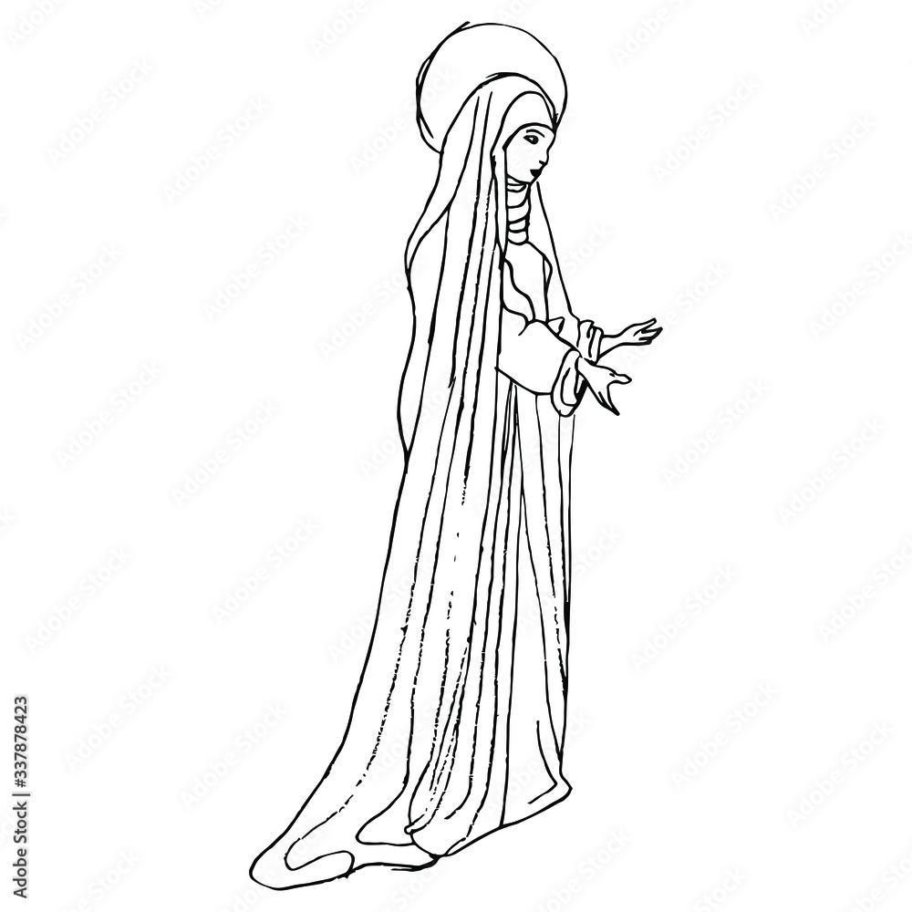 Isolated vector illustration. Christian female saint. Catholic nun ...