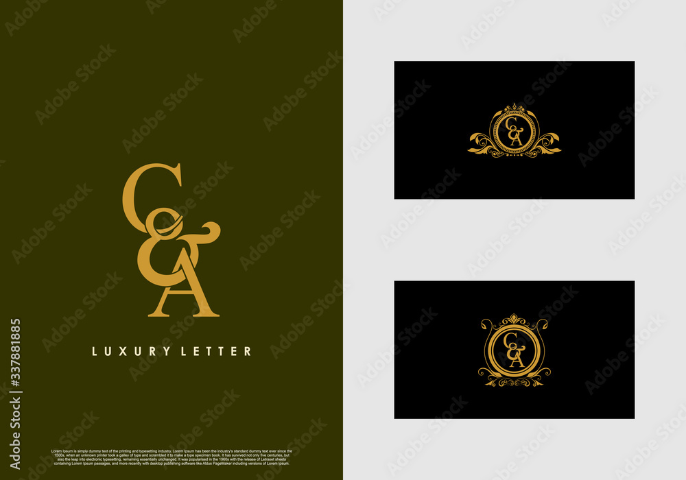 CA logo initial vector mark. Gold color elegant classical symmetric ...