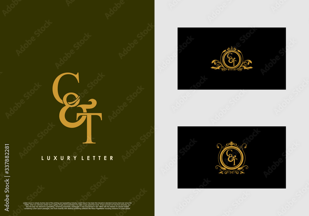 CT logo initial vector mark. Gold color elegant classical symmetric ...