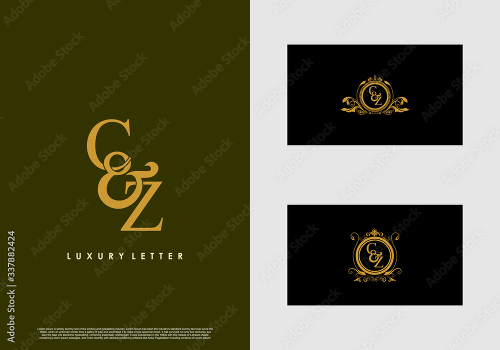 CZ logo initial vector mark. Gold color elegant classical symmetric ...