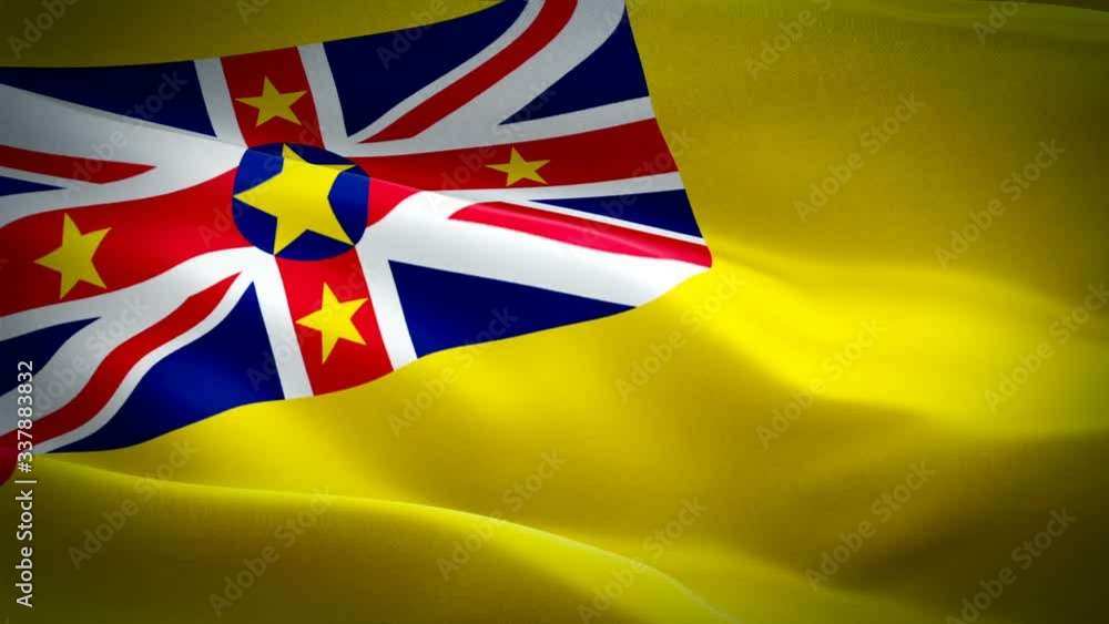 Niuean flag Closeup 1080p Full HD 1920X1080 footage video waving in ...