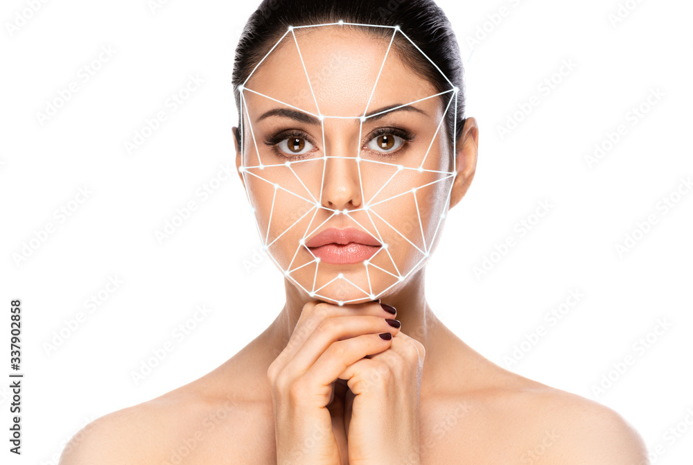 Biometric authentication concept. Facial recognition system of ...