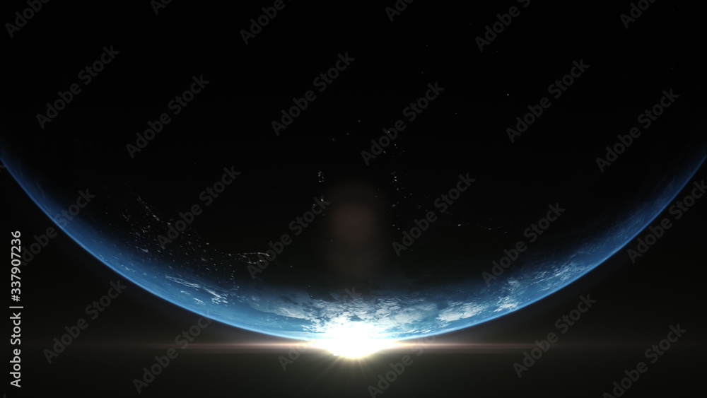 A cinematic rendering of planet Earth rise rotation moving from night ...