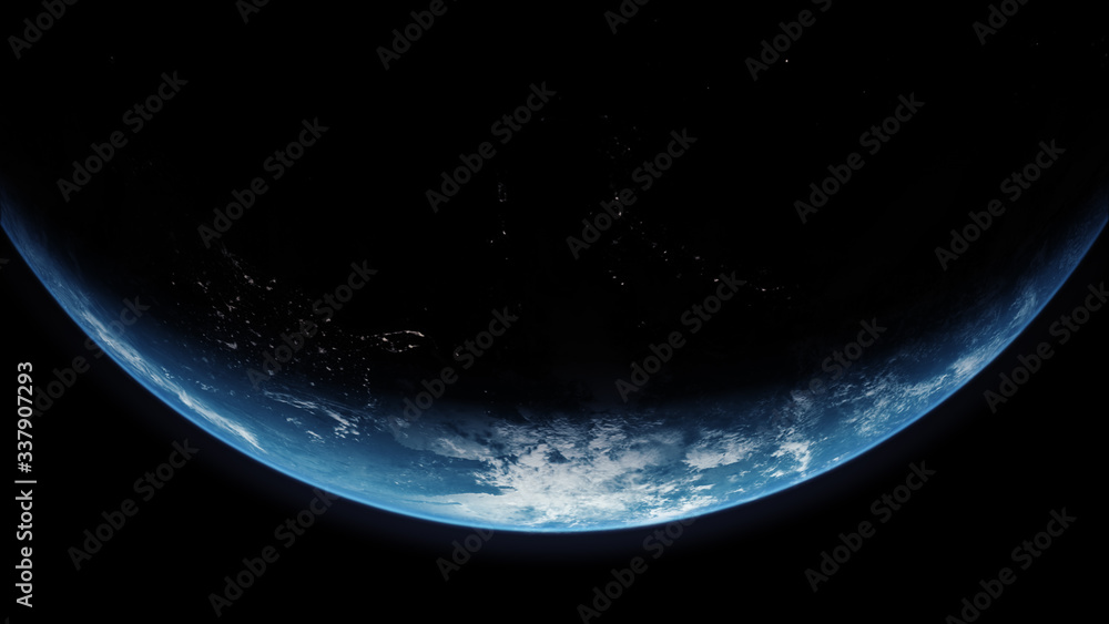 A cinematic rendering of planet Earth rise rotation moving from night ...