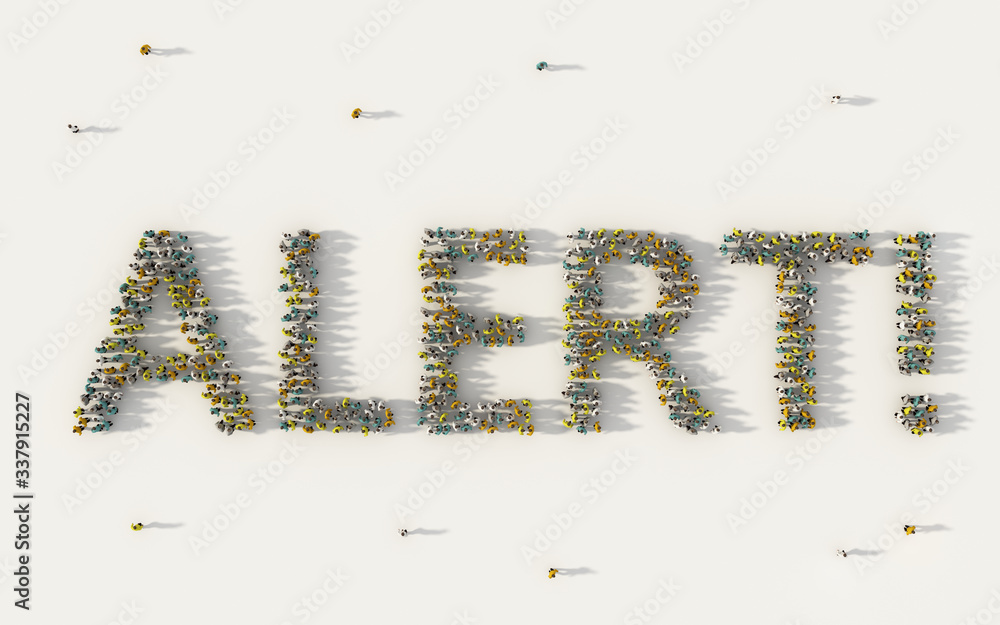Large group of people forming Alert lettering text in social media and ...