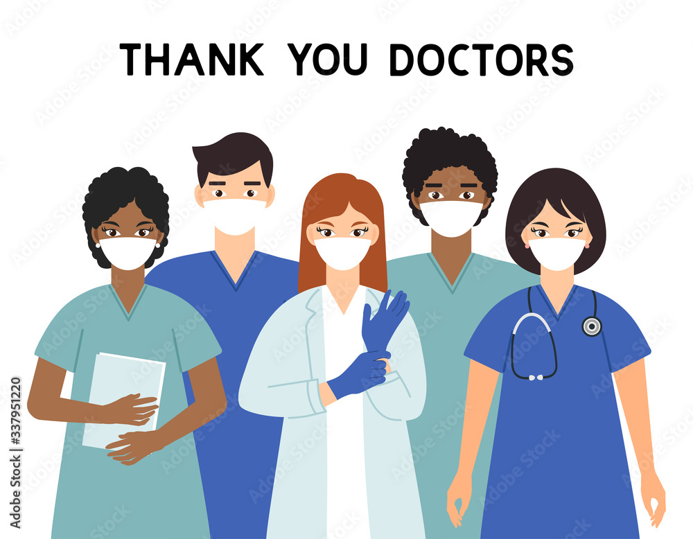 Thank you doctors healthcare worker and medical doctor nurse characters ...