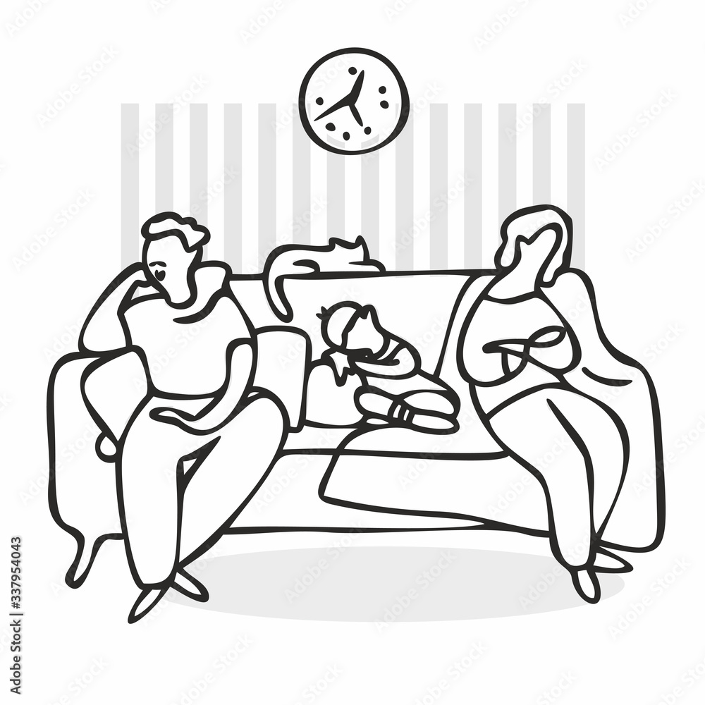 Family conflict. the girl is crying with her angry father and mother. A ...