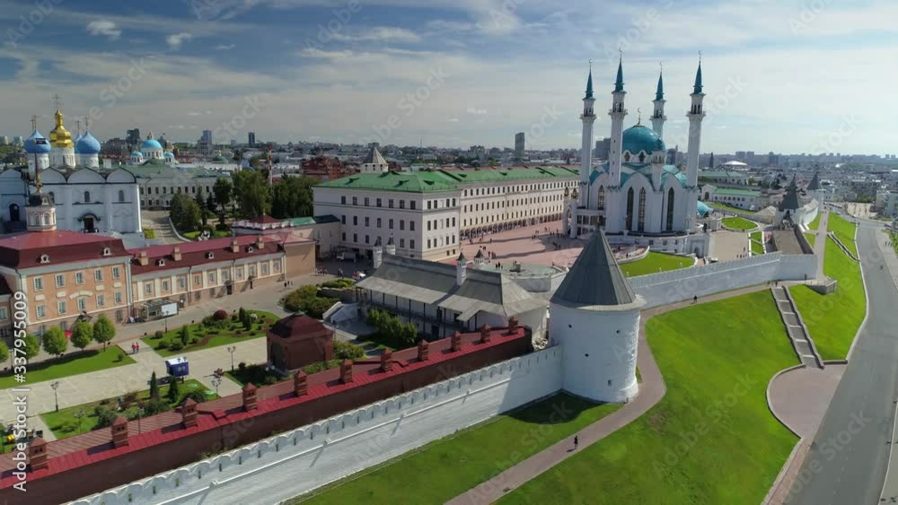 Bird's eye view Kazan cityscape center Kremlin beautiful cathedral ...
