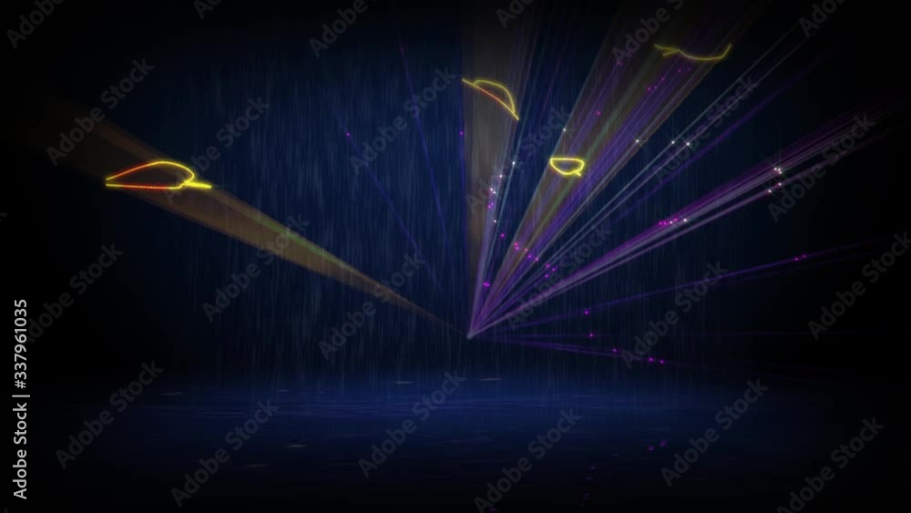 Romantic. Computer simulation of an animated laser show on a water ...