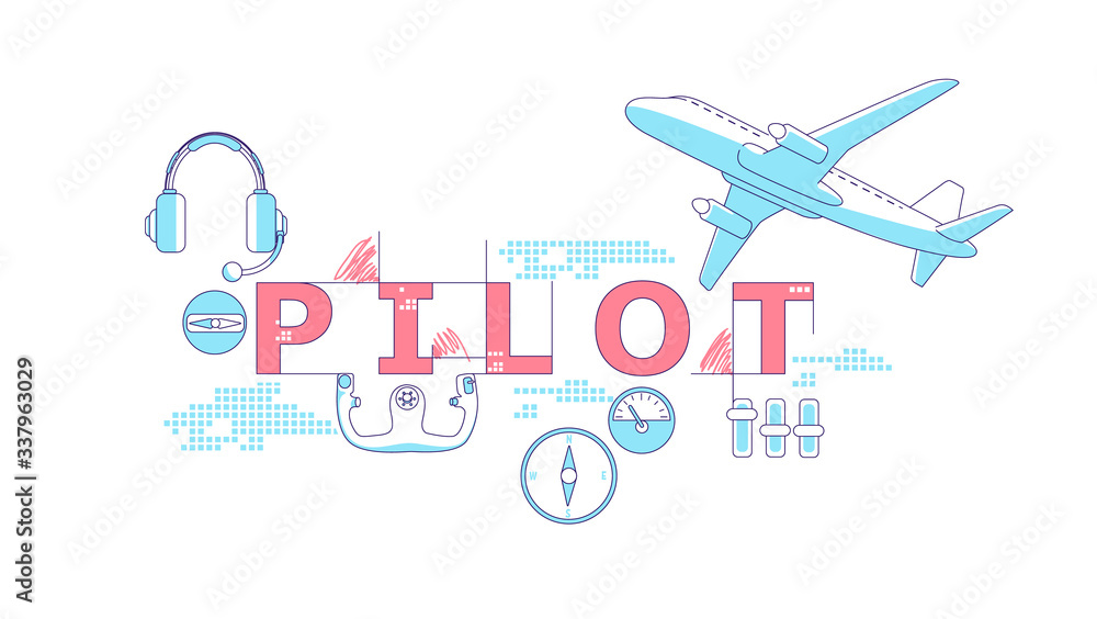 Pilot word concepts word concepts thin line vector banner. Aviation ...