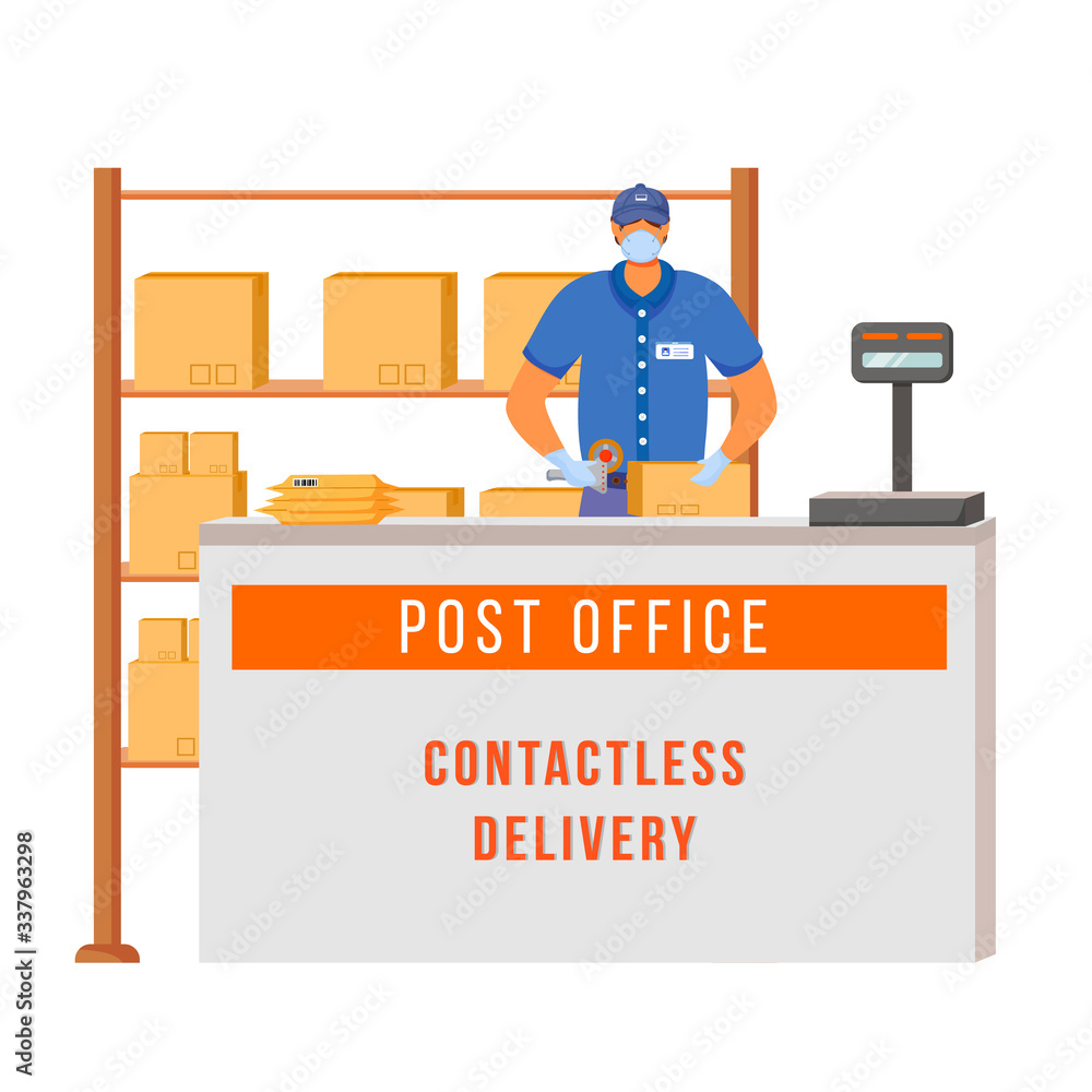 Post office counter flat color vector faceless character. Postal ...