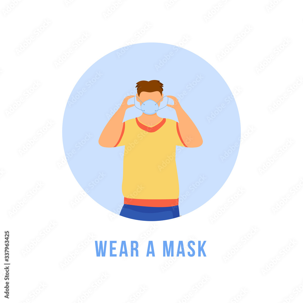 Wear mask flat detailed icon. Avoid virus transmission. Respiratory ...