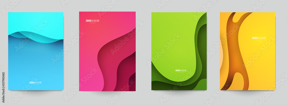 Set of minimal template in paper cut style design for branding ...