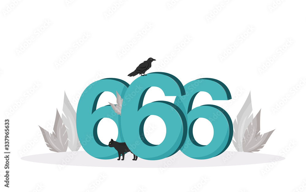 Number of the beast flat concept vector illustration. Number 666, black ...