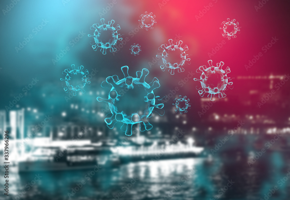 Covid-19, night city, neon lights, dark empty streets, abstraction ...