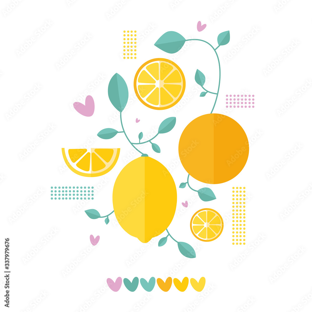 Cute lemon,citrus object collection illustration. Fresh background ... Cute lemon,citrus object collection illustration. Fresh background ...