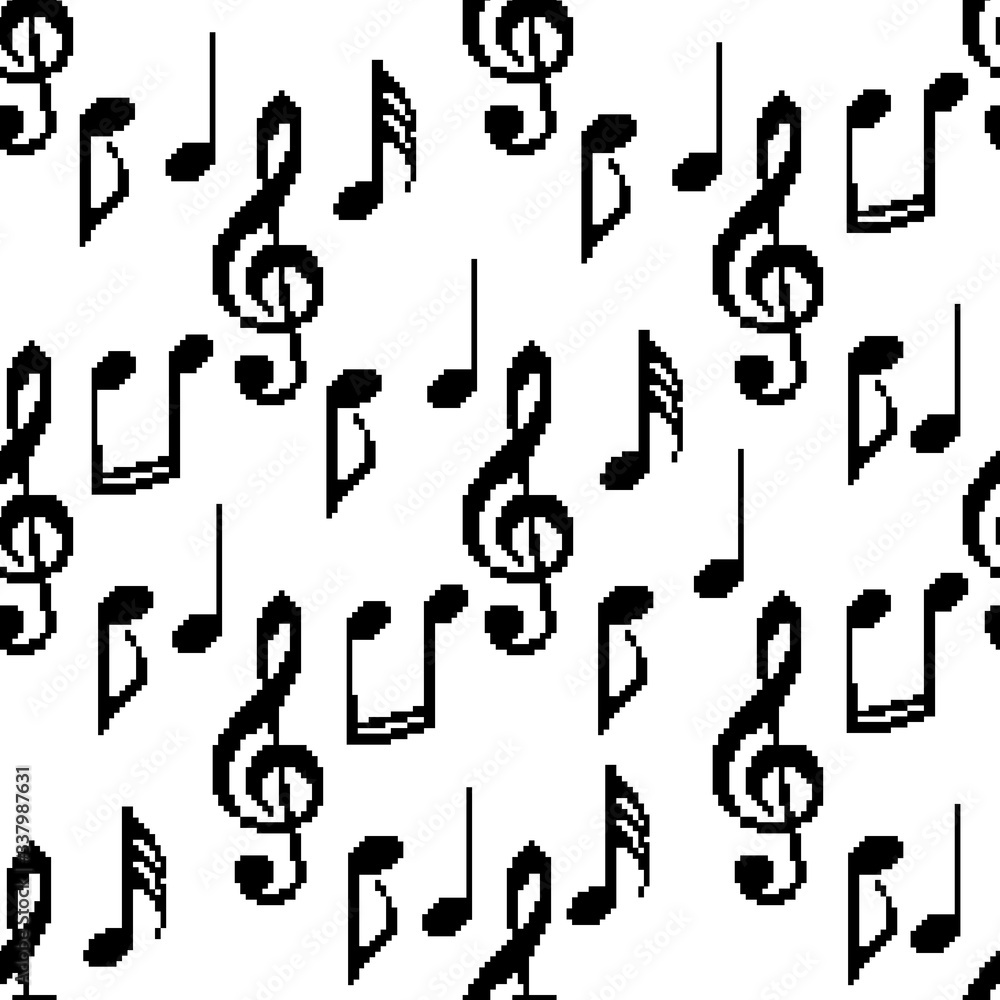 Pixel seamless pattern of pixel music notes. Pixel art 8 bit vector ...