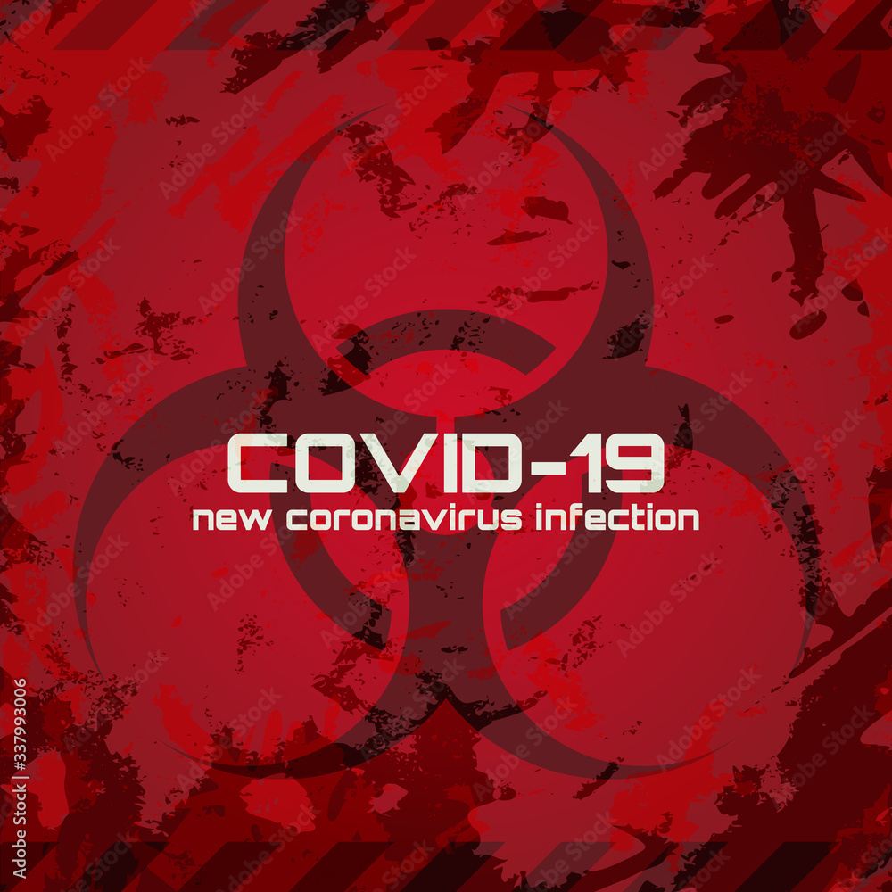 COVID-19 Biohazard symbol, infection sign with dirty texture. Isolated ...