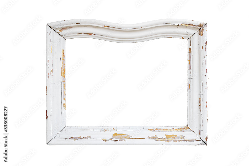 White frame for a picture or a mirror with a curved side isolated on a ...