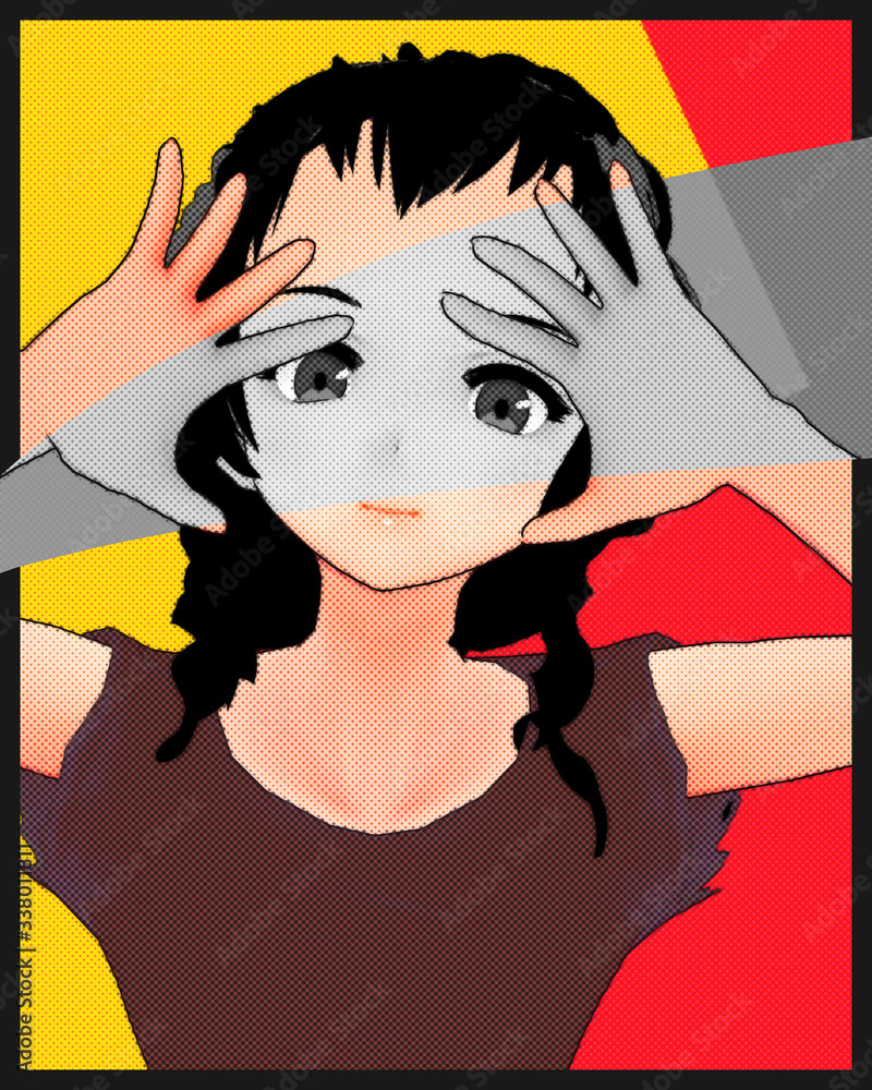 Anime Girl Cartoon Character Japanese Girl with Comic Effect with a ...