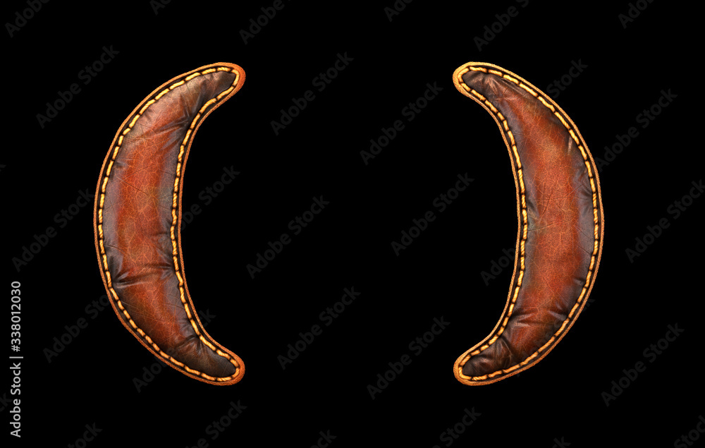 Set of symbols left and right parentheses made of leather. 3D render ...
