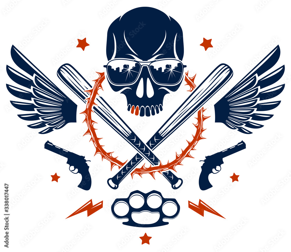 Criminal tattoo ,gang emblem or logo with aggressive skull baseball ...