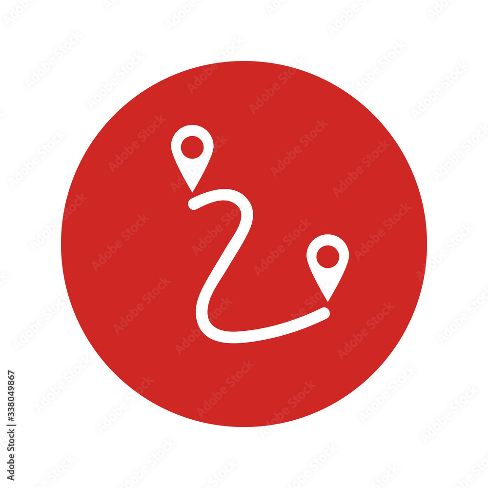 Travel planning icon. Road plan symbol. Point to point way sign for map ...