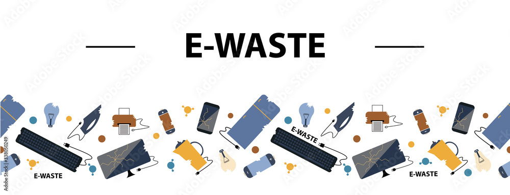 Horizontal seamless border. E-Waste sorting and recycling. Flat design ...