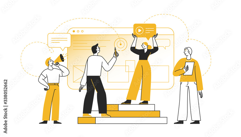 Vector illustration in flat cartoon simple style with characters ...