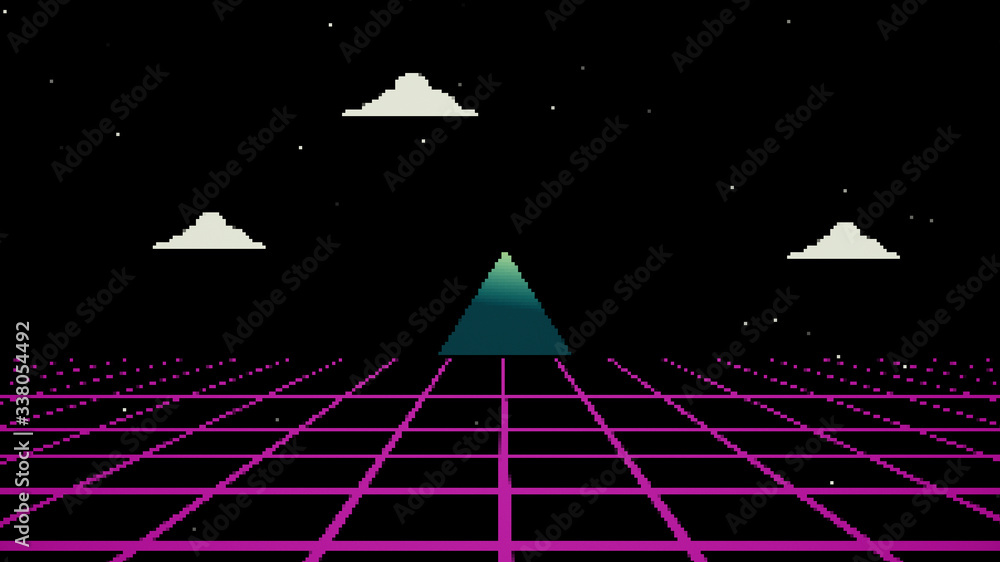 Retro cyberpunk style 80s game scene pixel art 8-bit sci-fi background ...