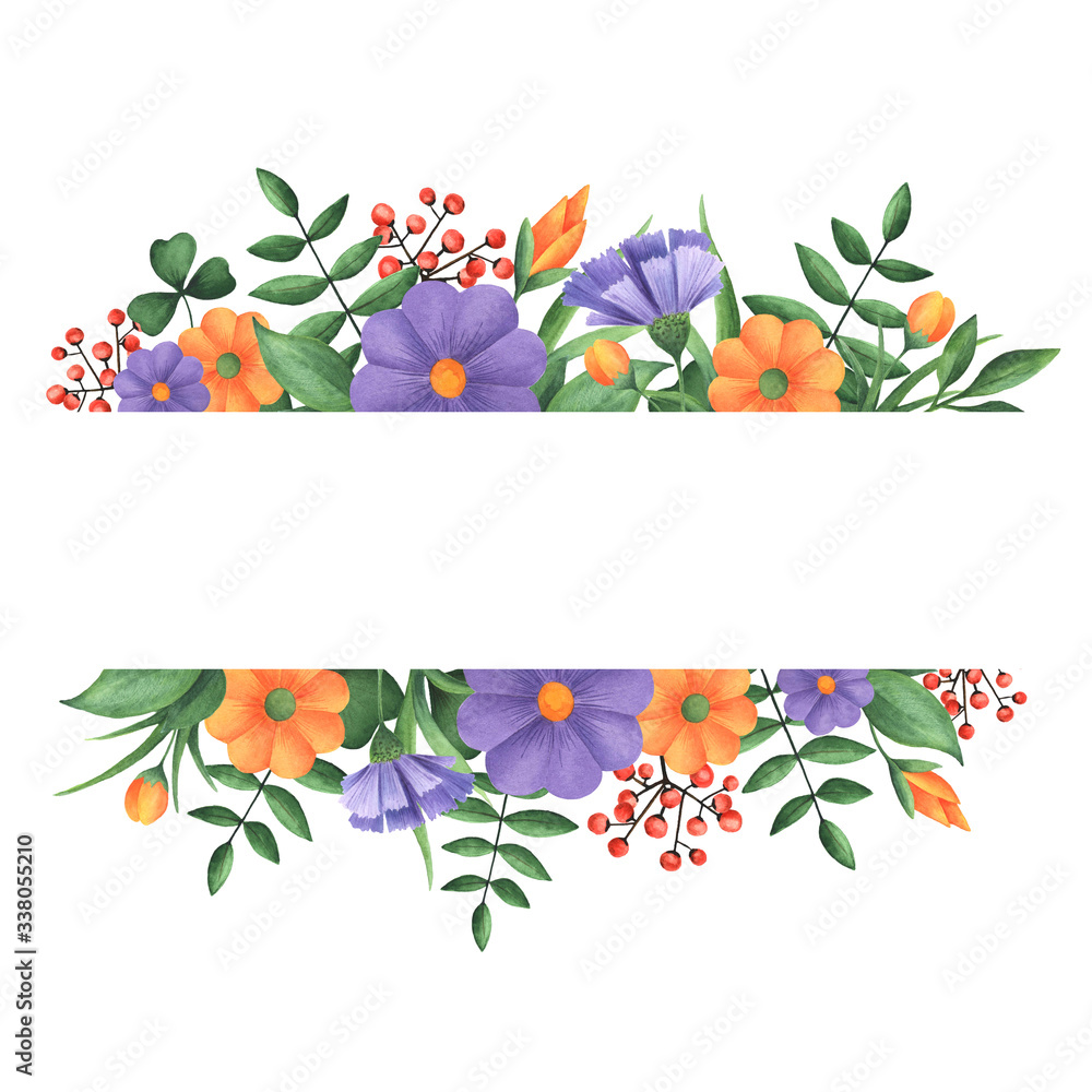 Floral border. Frame arranged from small colorful flowers and leaves ...
