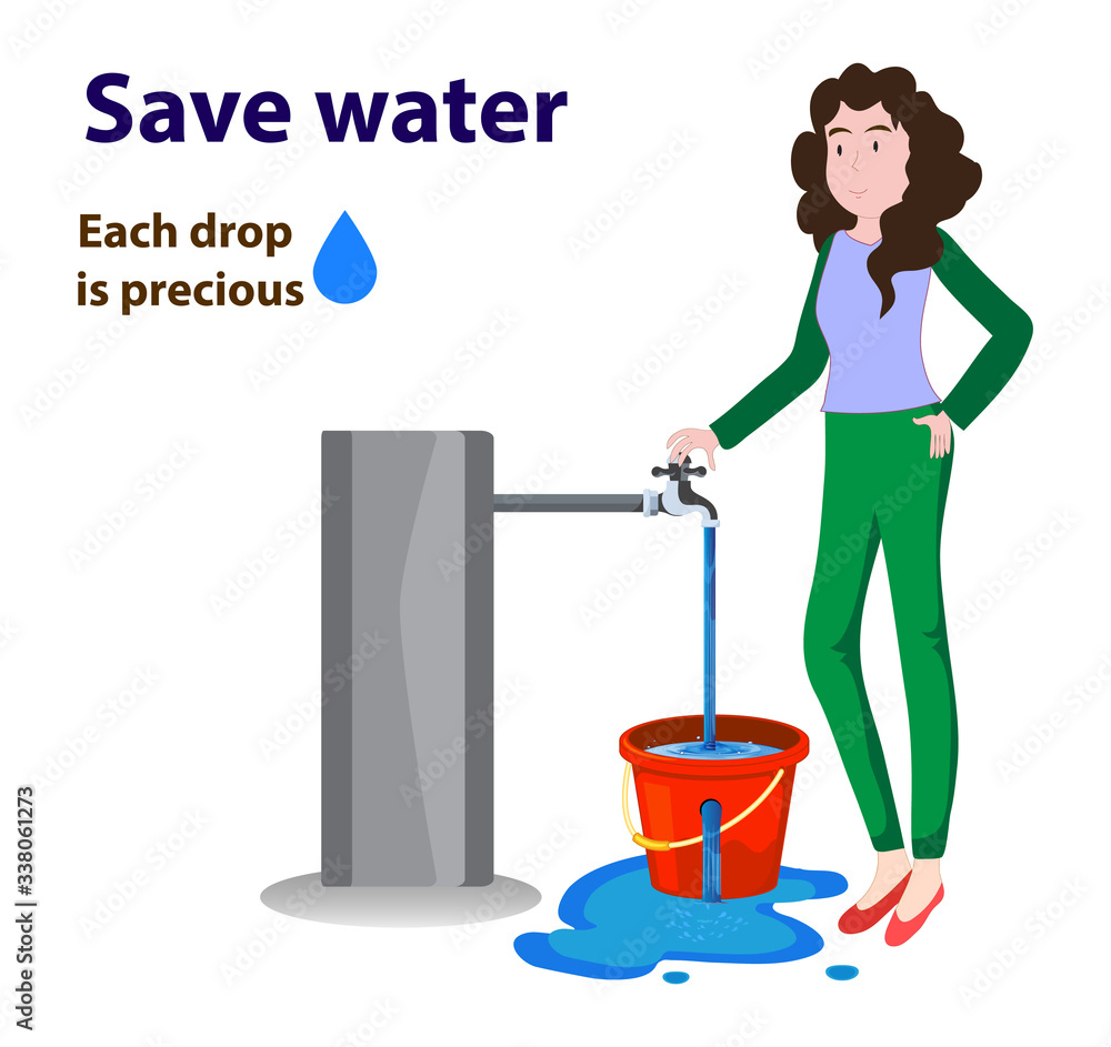 Women closing the water tap as water is overflowing from damage or hole ...