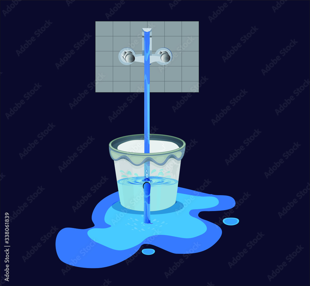 Water waste from running tap. Wastage of water theme for save water ...